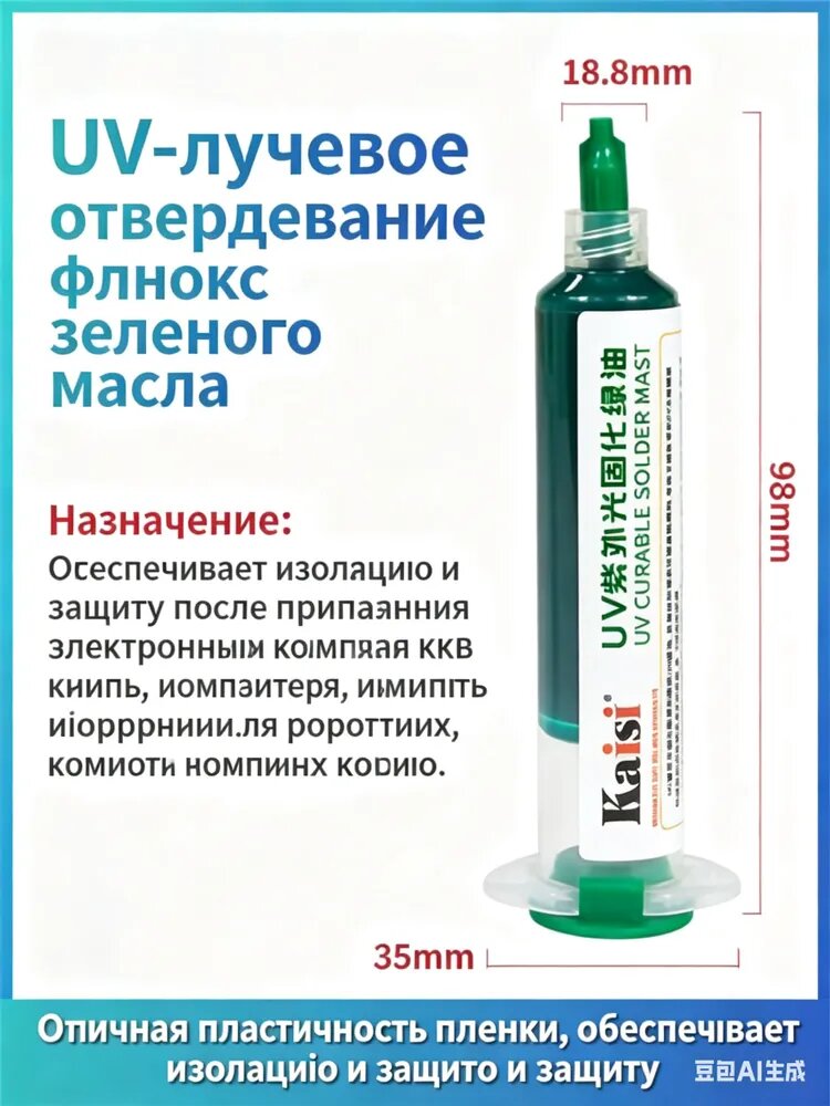 Паяльная маска Relife RL-UVH 901G зеленая УФ-отверждение, 10 мл, 98х35 мм