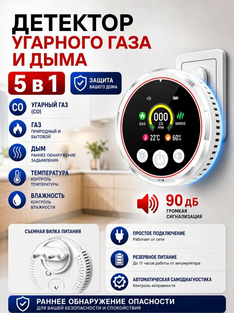 Комбинированный датчик дыма, горючих газов и угарного газа, датчик температуры и влажности