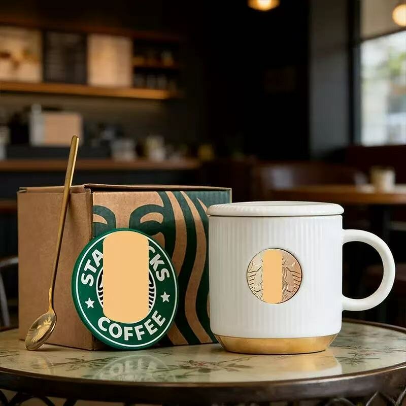 White вертикальный стакан Starbucks, 340 мл（включая ложку и крышку）