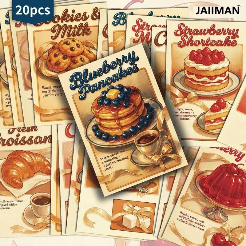 Винтажные карточки с десертами JAIIMAN 20 штук ретро стиль