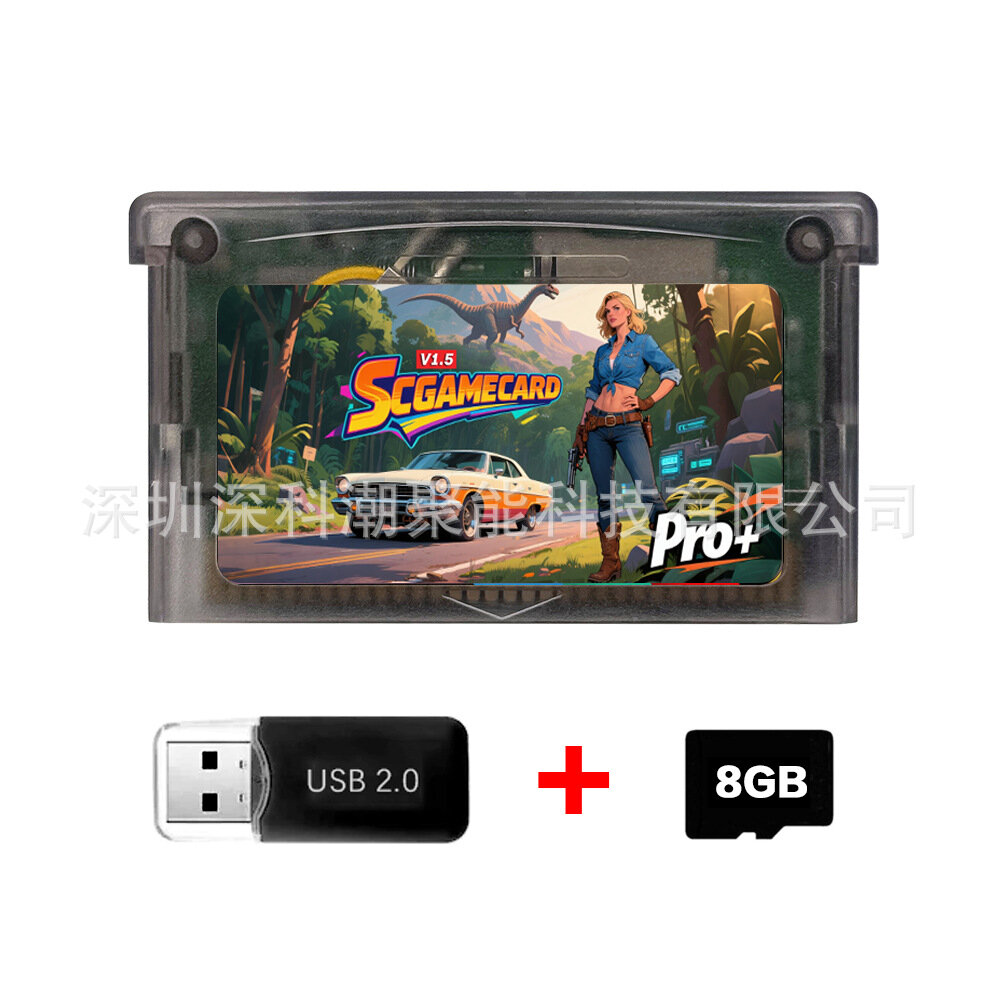 Совместимый адаптер SCFW V1.5 8GB для GBA/GBC/NES с поддержкой 1000+ игр и картридером, черный цвет