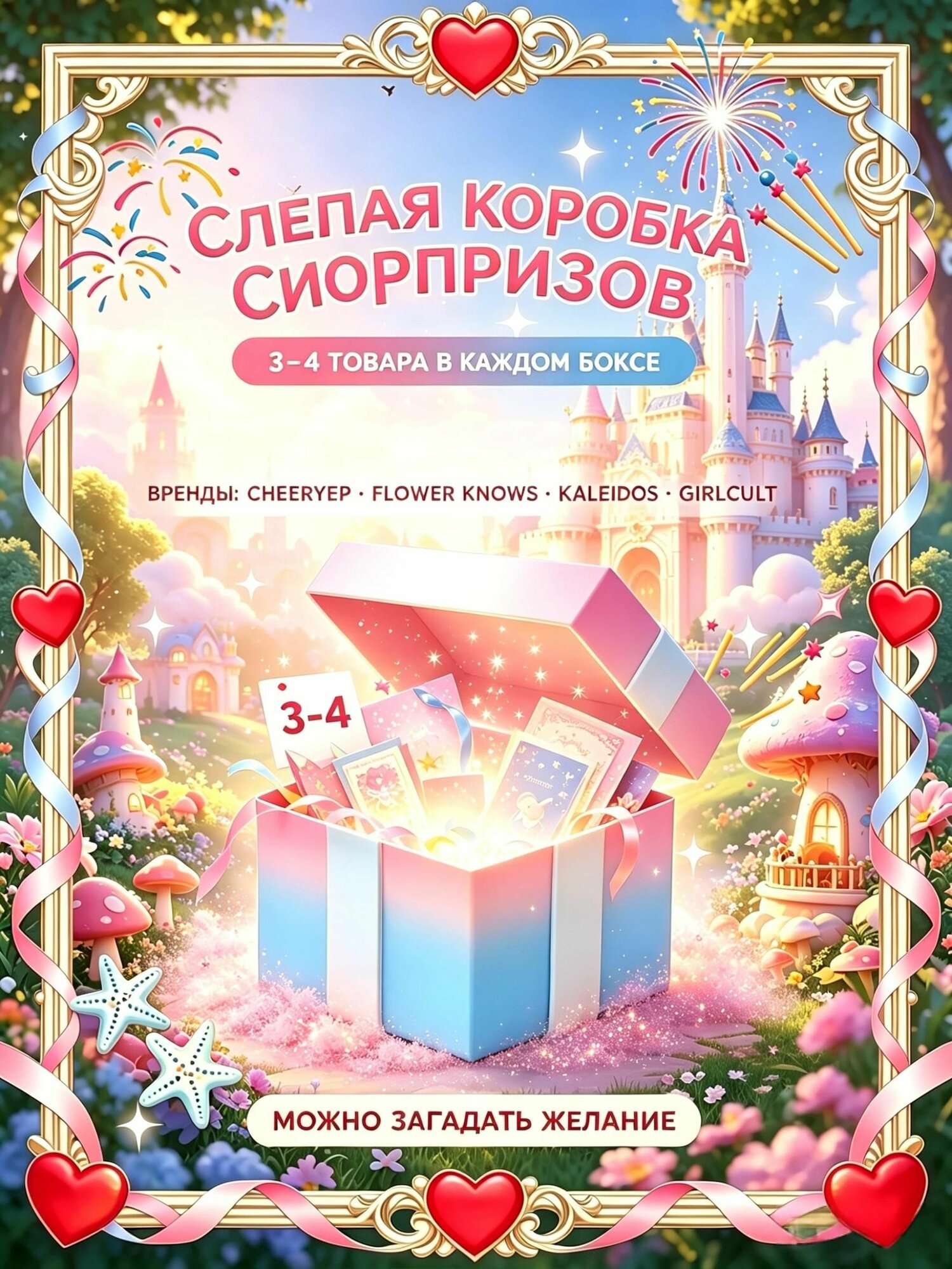 Сказочный косметический сюрприз-бокс Cheeryep, Flower Knows, Kaleidos, Girlcult, 3-4 средства в наборе, можно оставить пожелание