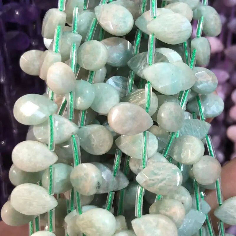 Камешки аметист бусины для бижутерии Изумрудный, 8X12mm 32 beads, amazonite