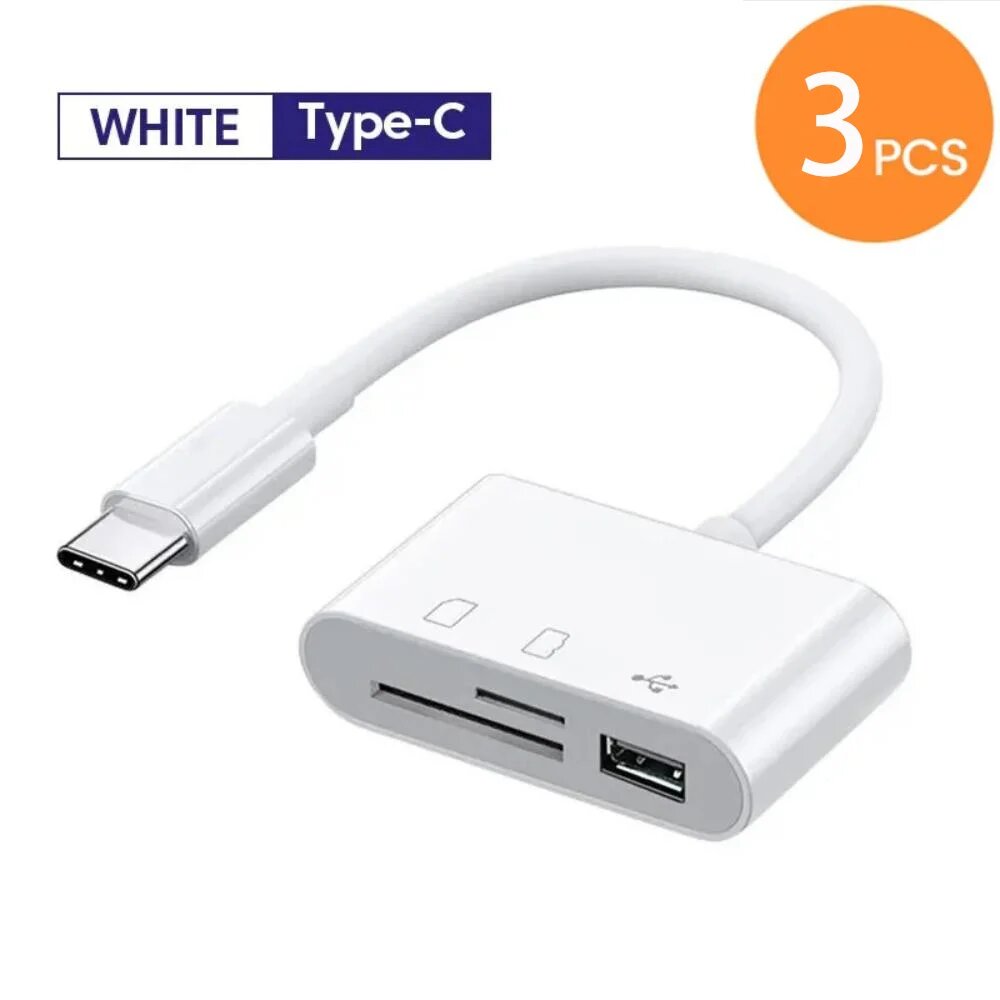 USB адаптер для iPhone iPad SD и TF карты Белый, 3pcs White 3in1