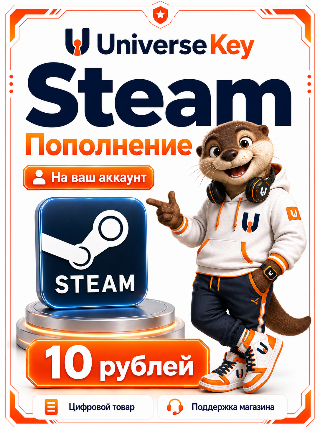 Пополнение Steam Россия 10 руб | Моментальное пополнение счета | По логину ID | Без входа на аккаунт стим Russia