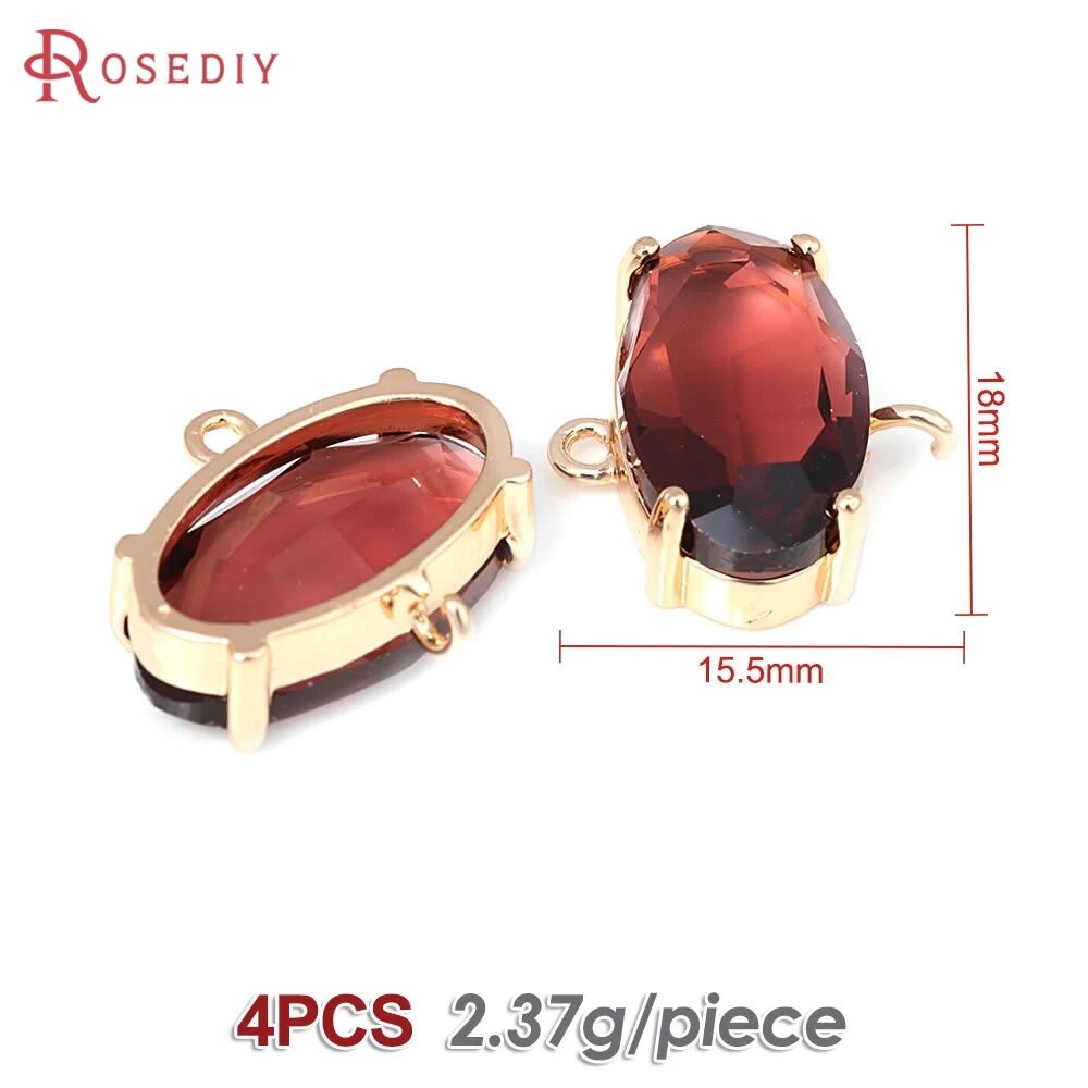Подвески-шармы Rosediy, латунь, 18К золото, овальные, 2 отверстия