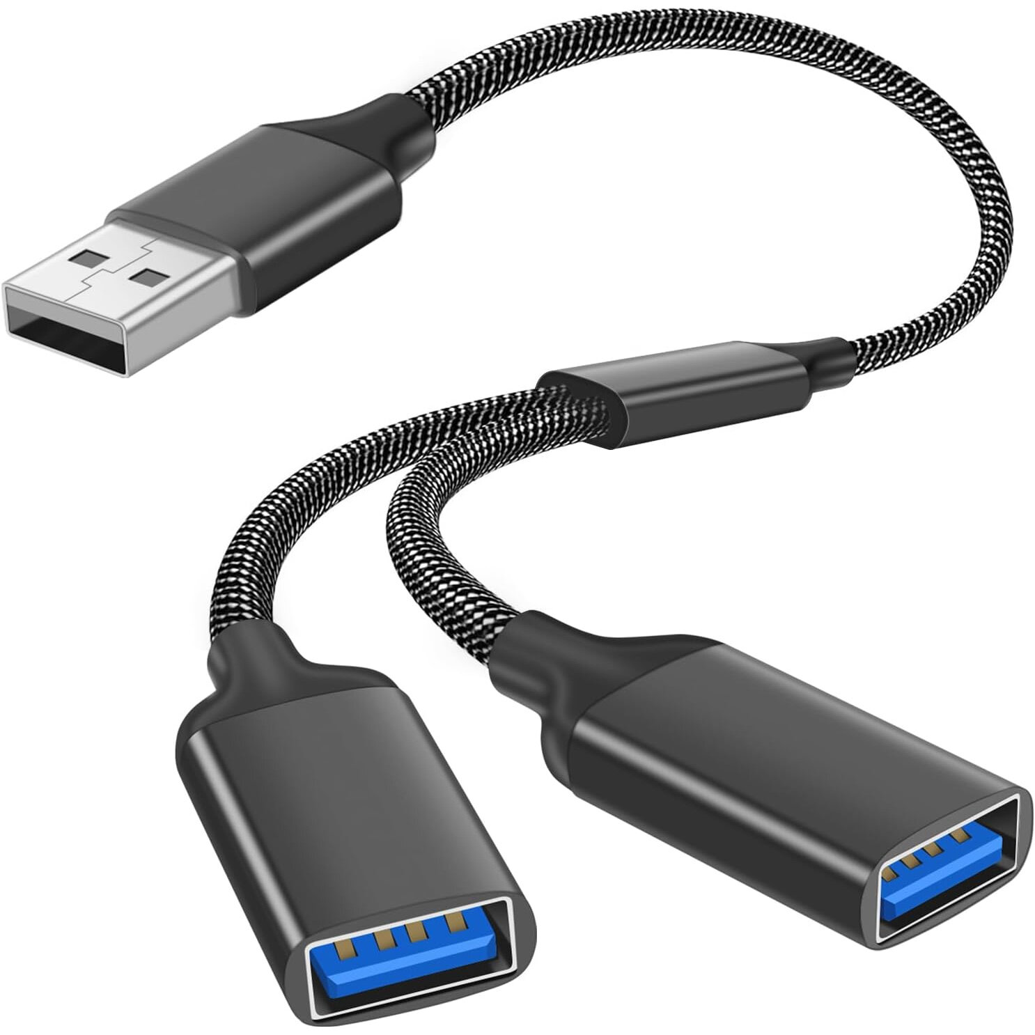 USB Y-разветвитель, 2 порта USB 2.0, штекер-гнездо, для автомобиля, Xbox Series X/S, PS4, PS5, ноутбука, черный, 2 в 1
