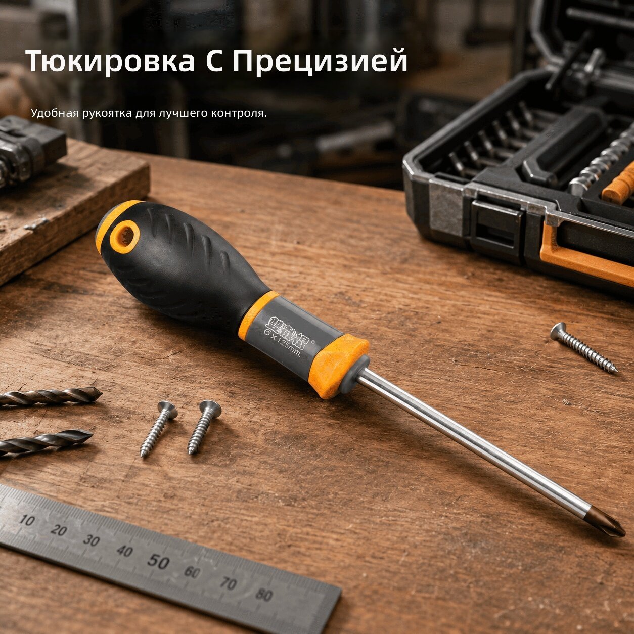 Отвертка крестовая промышленная, 6x125 мм, стержень из стали S2, сильномагнитный наконечник, нескользящая рукоятка для облегчения работы, антикоррозийная, для ремонта