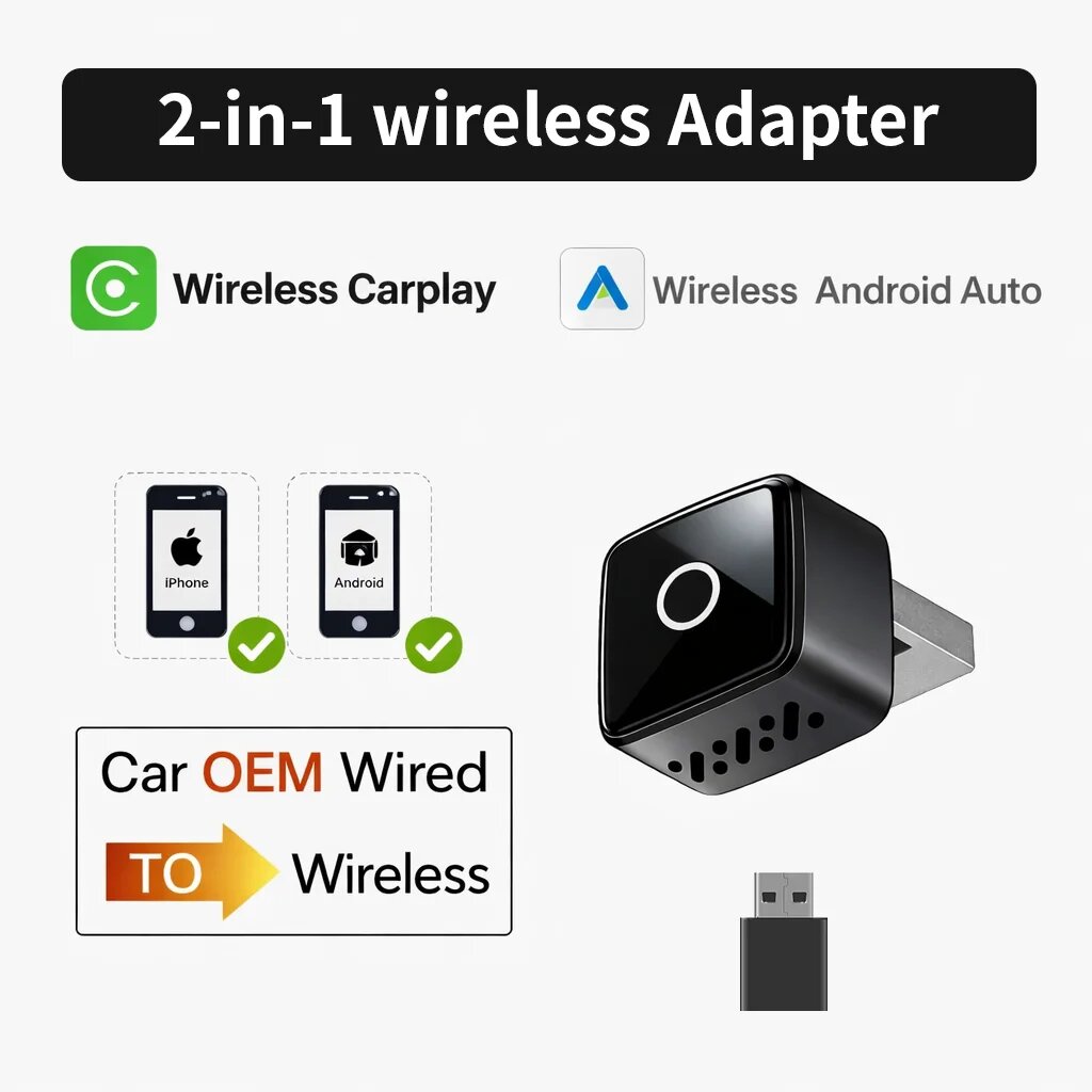 Супермини-бокс AI Carplay 2-в-1: Беспроводной И Проводной Android Auto CarPlay Для 99% Оригинальных Автомобилей, Wi-Fi 5 ГГц