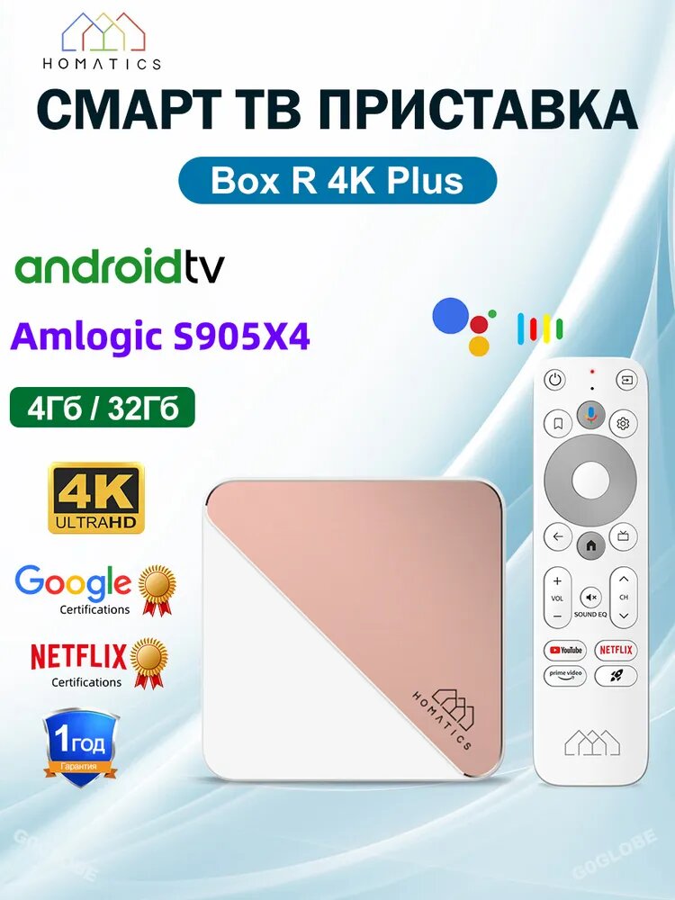 Караоке-система HOMATICS Box R 4K Plus 4ГБ/32ГБ AndroidTV 14 Медиаплеер Поддержка Wifi6 1000M LAN BT5.0