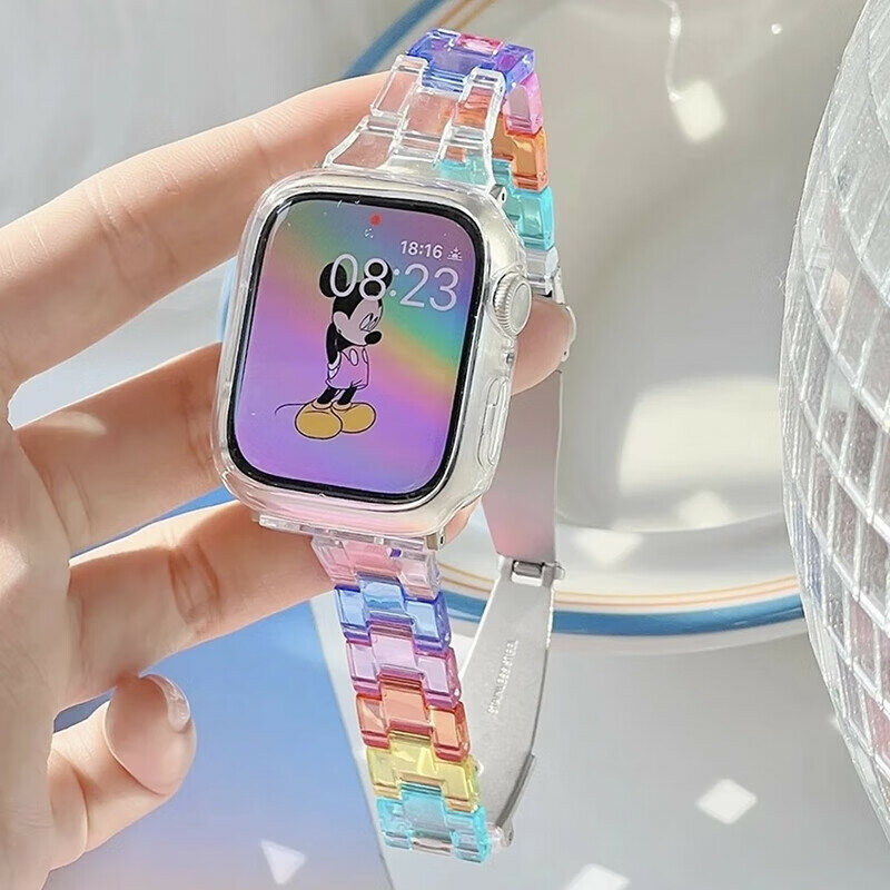 Mashi Женская прозрачная радужная браслет для Apple Watch подходит к Series 9/8/7/SE 38-42мм Размер：[38/40/41/42мм]
