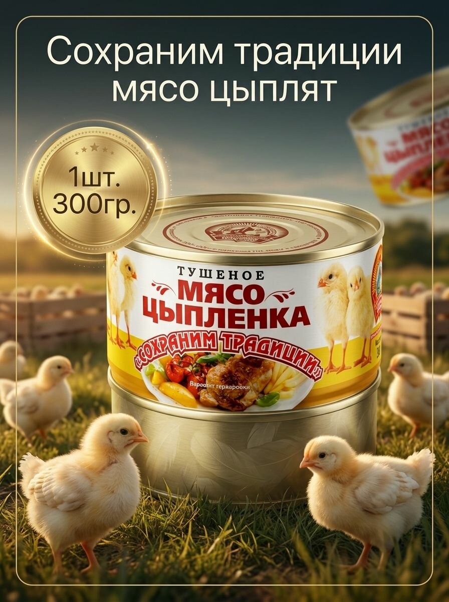 Мясо цыпленка тушеное 1шт. 300г, Сохраним традиции. натуральный состав