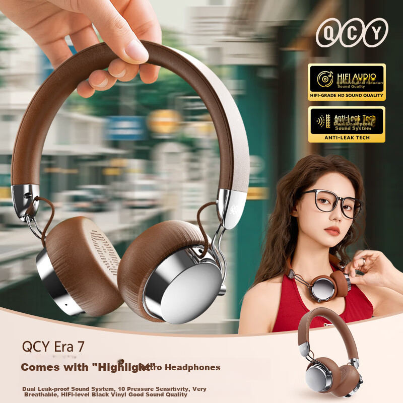 QCY Era 7 беспроводные наушники с Bluetooth ретро-стиль цвет мока мусс модная цифровая головная гарнитура Цвет：Ретро