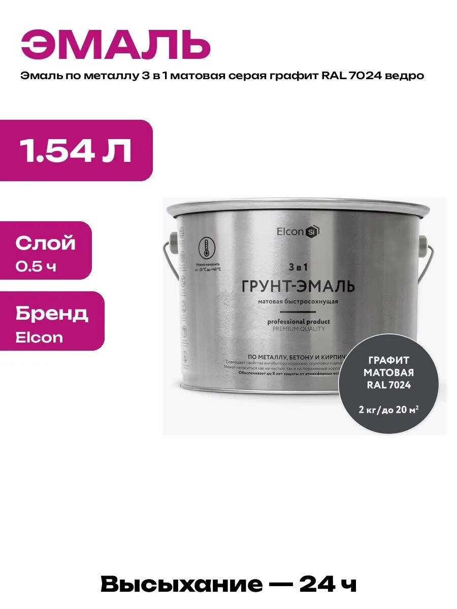 Краска для металла по ржавчине 3 в 1 матовая графит RAL 7024