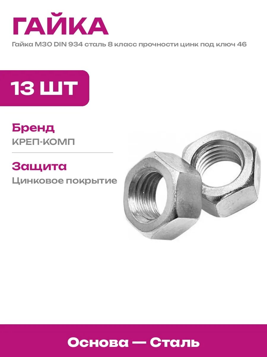 Гайка шестигранная М30 оцинкованная DIN 934 набор из 13 штук
