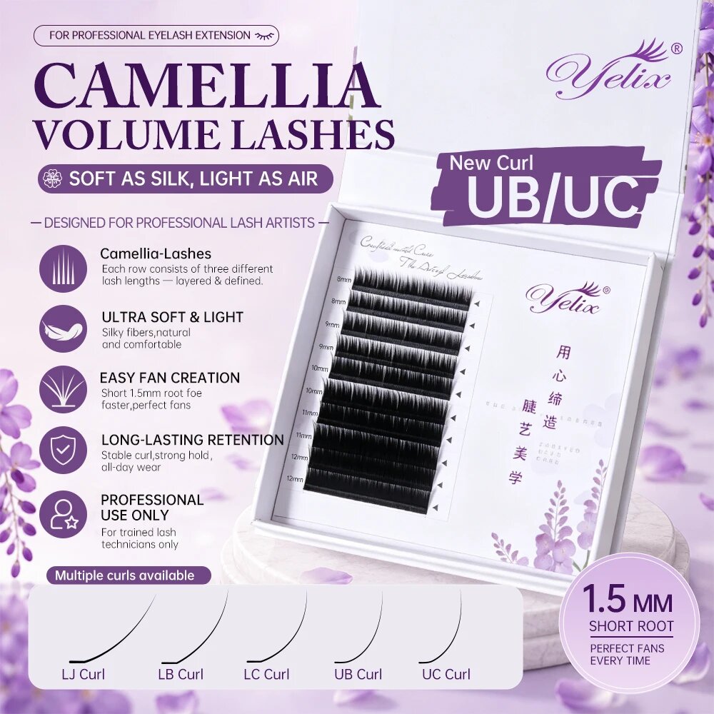 Накладные ресницы Yelix Camellia Volume Lashes Manhua UB, Mix 8-12mm