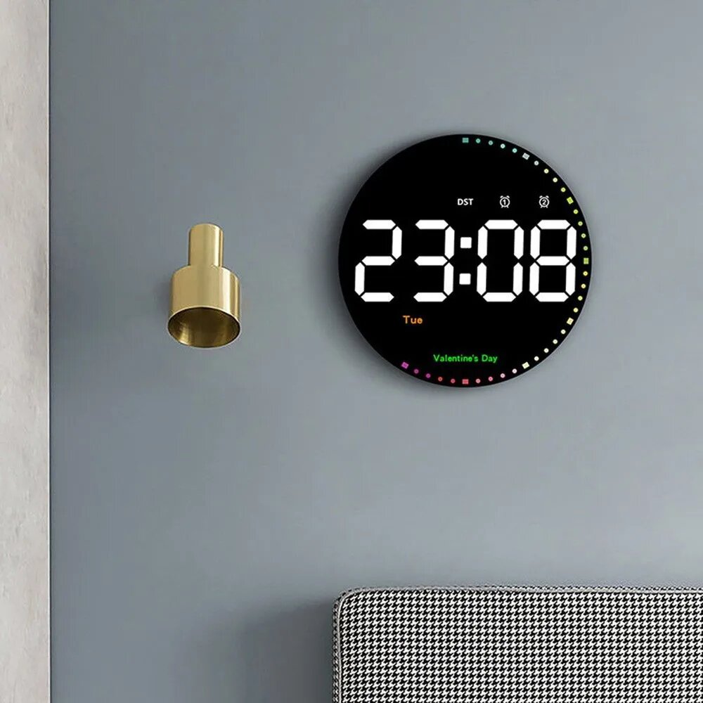Настольные часы 10 дюймов, электронные, круглые, с LED-подсветкой, будильником, календарем и термометром — фото 1