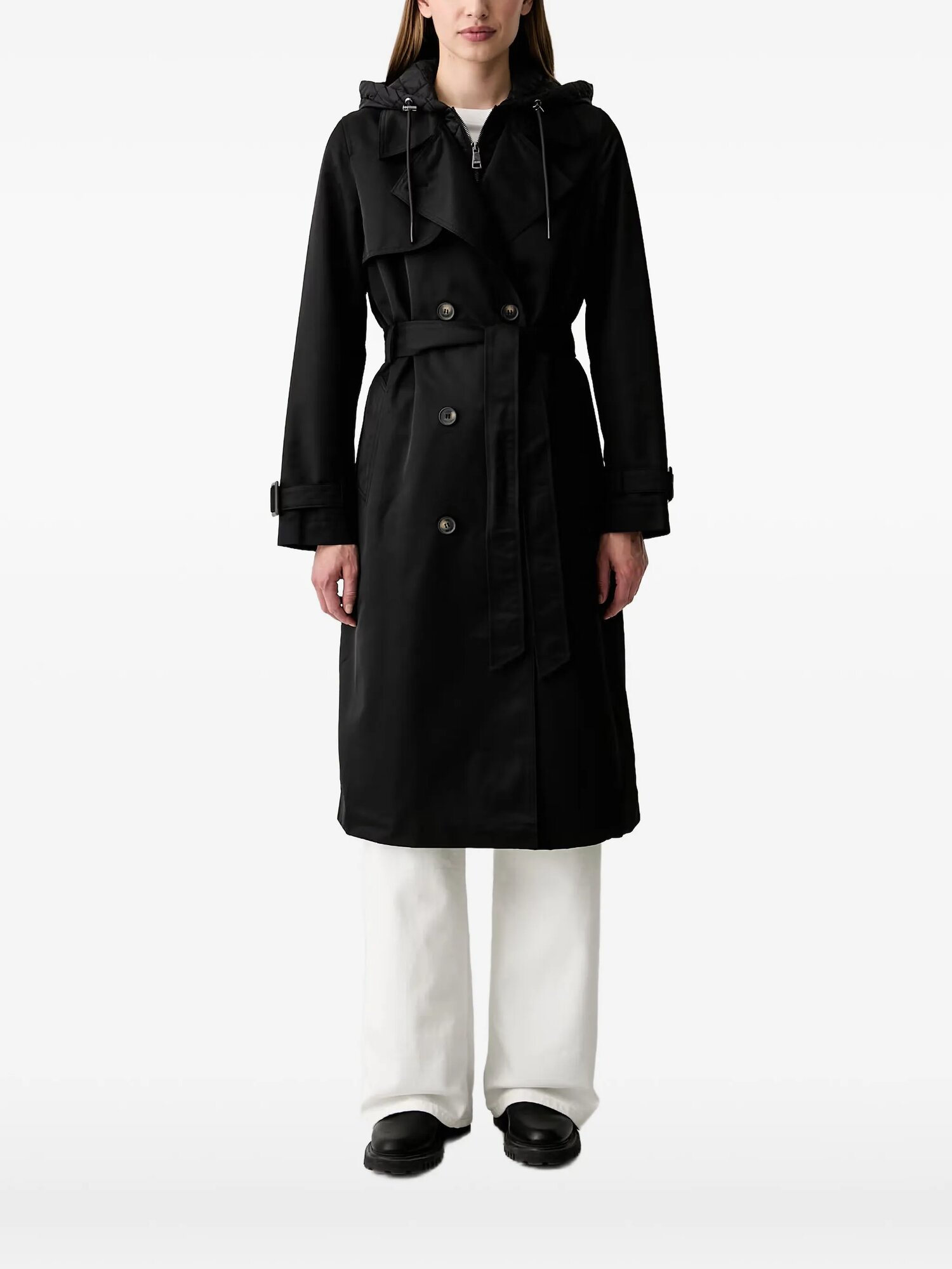 Пальто Quilted-hood double-breasted trench coat