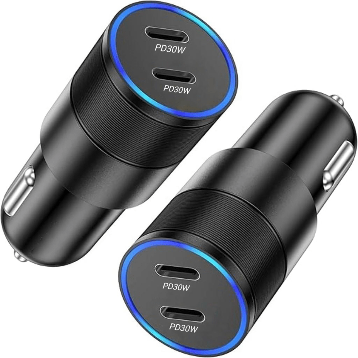 Автомобильное зарядное устройство 60W, 2x USB-C (30W каждый), быстрая зарядка для iPhone и Huawei, черный, 2 шт