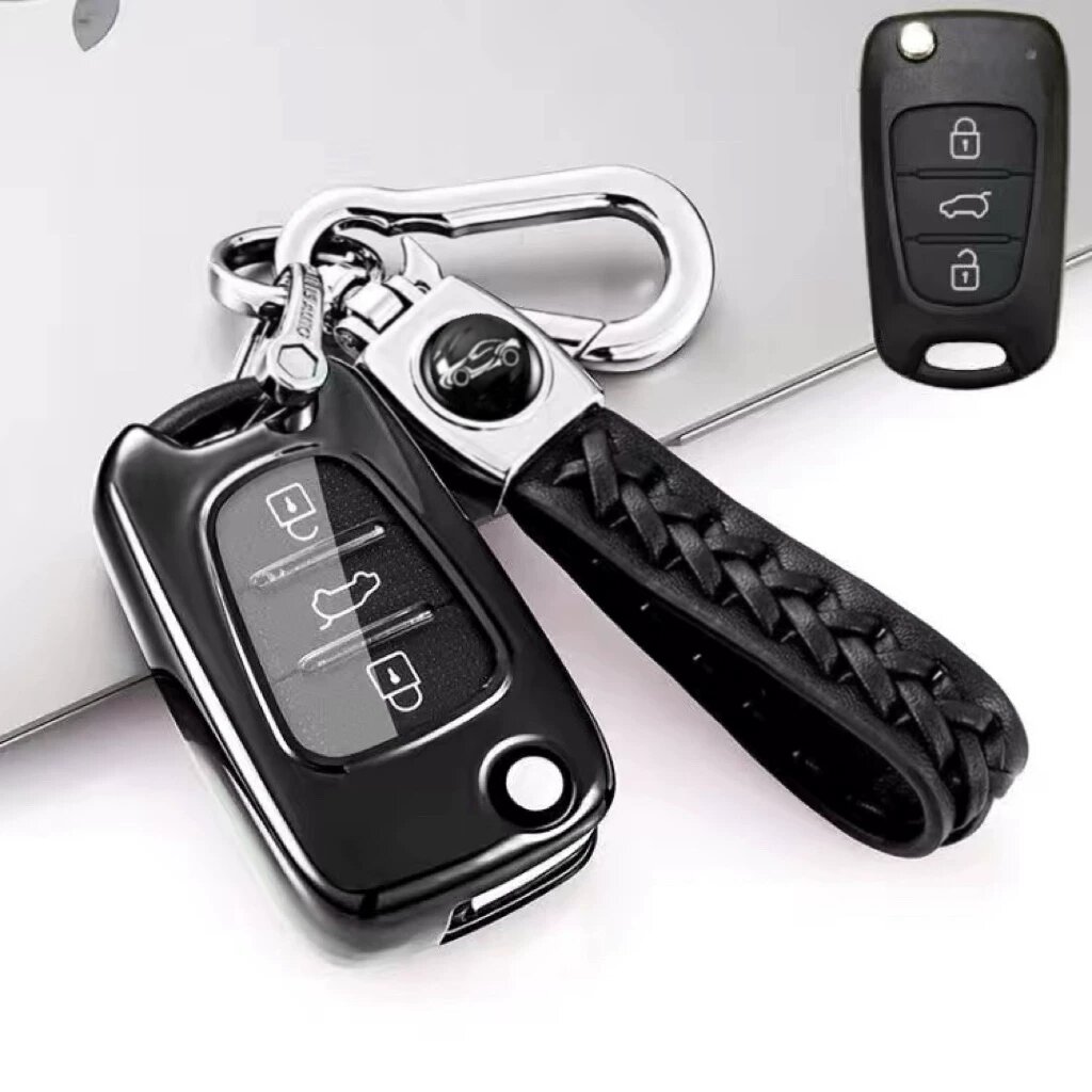 Ключевой брелок для Kia Sportage 2013 с маленьким кожаным замком - черный, премиальная защита автомобильного пульта