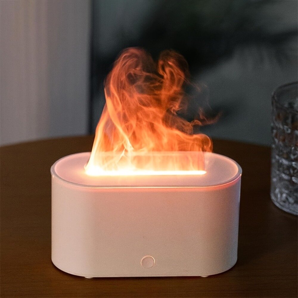 Аромадиффузор с эффектом пламени, ультратихий увлажнитель с ночником, USB, белый