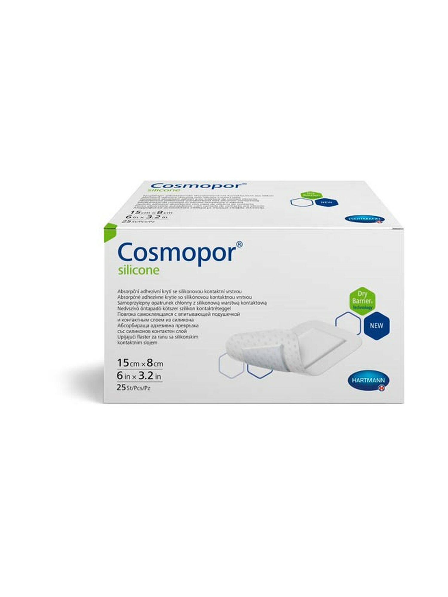 Повязка пластырного типа впитывающая С контактным слоем из силикона COSMOPOR SILICONE/космопор силикон 15Х8СМ N25