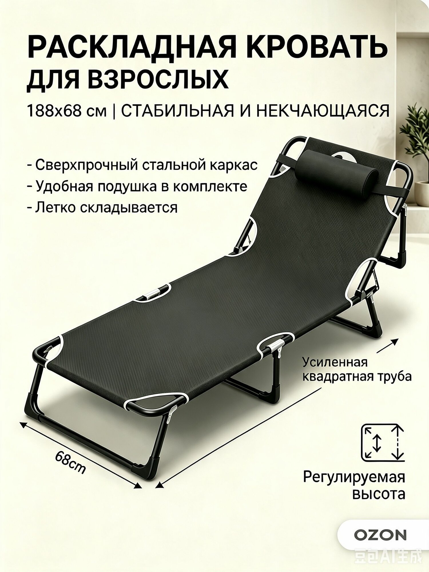 Раскладушка ,68х185х30см для сна для дачи