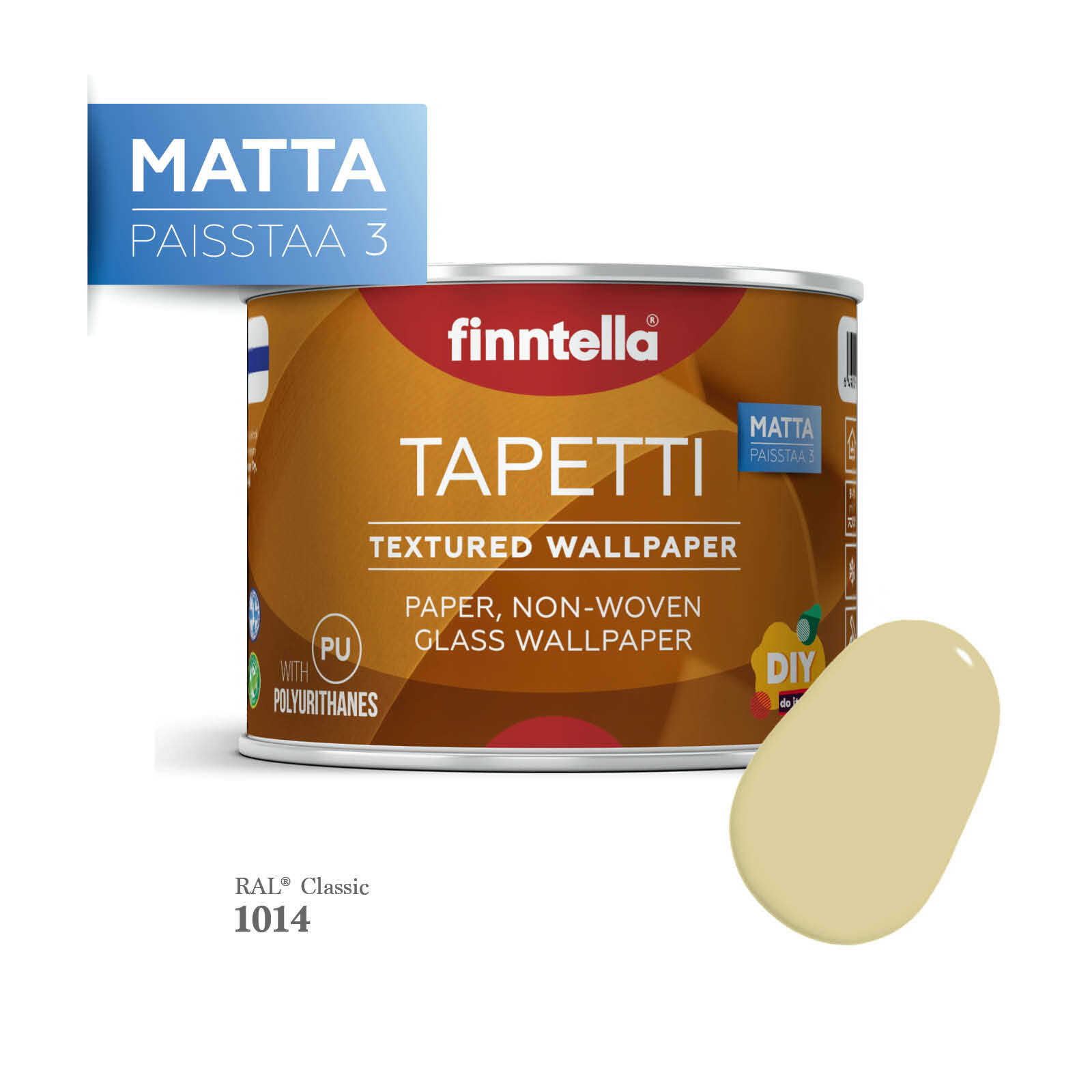 Матовая краска для обоев под окраску TAPETTI Matta FINNTELLA, Цвет RAL 1014 Слоновая кость (Ivory), 0,45л