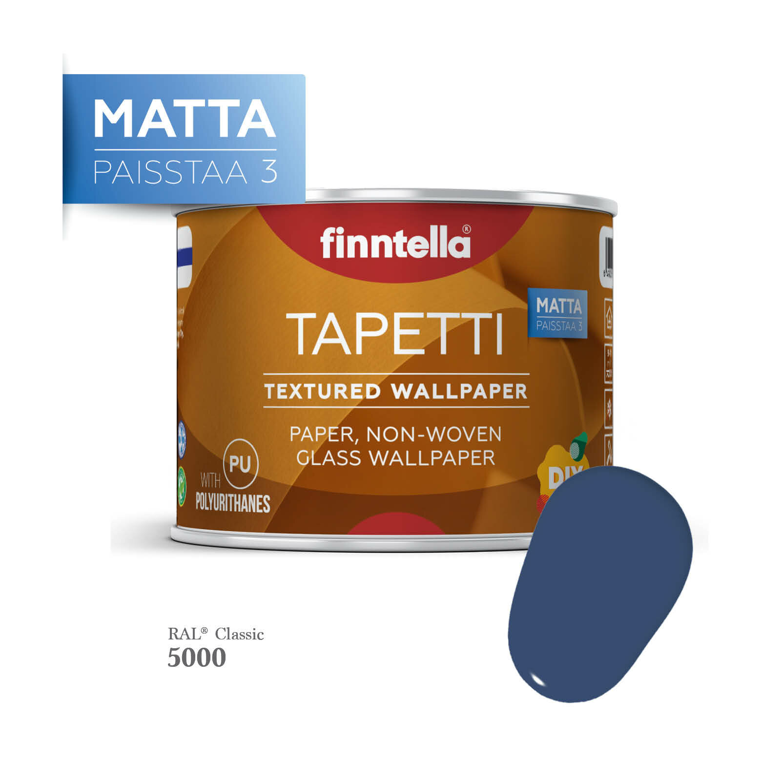 Матовая краска для обоев под окраску TAPETTI Matta FINNTELLA, Цвет RAL 5000 Фиолетово-синий (Violet blue), 0,45л