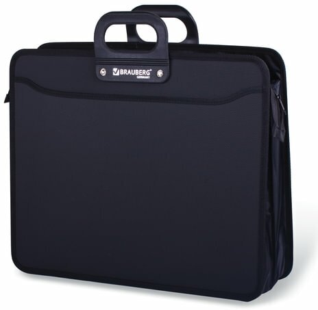 Папка-портфель пластиковый BRAUBERG большого формата А3 (470х380х130 мм), BRAUBERG Портфолио, 3 отделения, на молнии, черный
