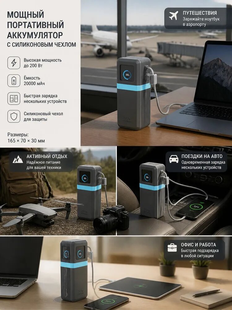 UGREEN 200W PB728 серый, чехол для пауэрбанка, силиконовый
