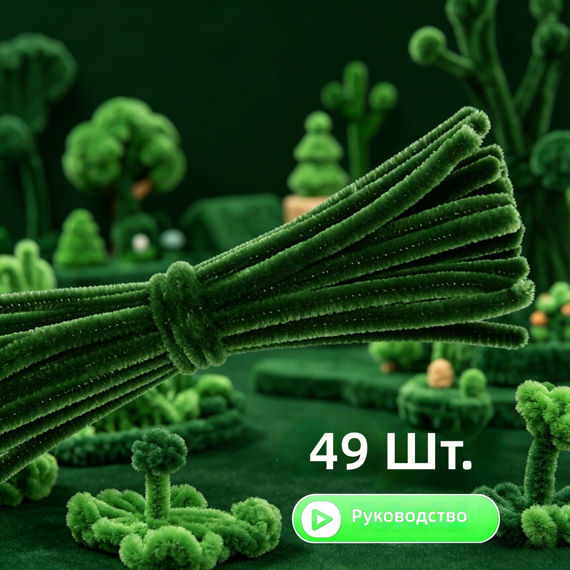 Толстые пушистые синельные палочки, моховой зеленый, для рукоделия, декора и упаковки подарков