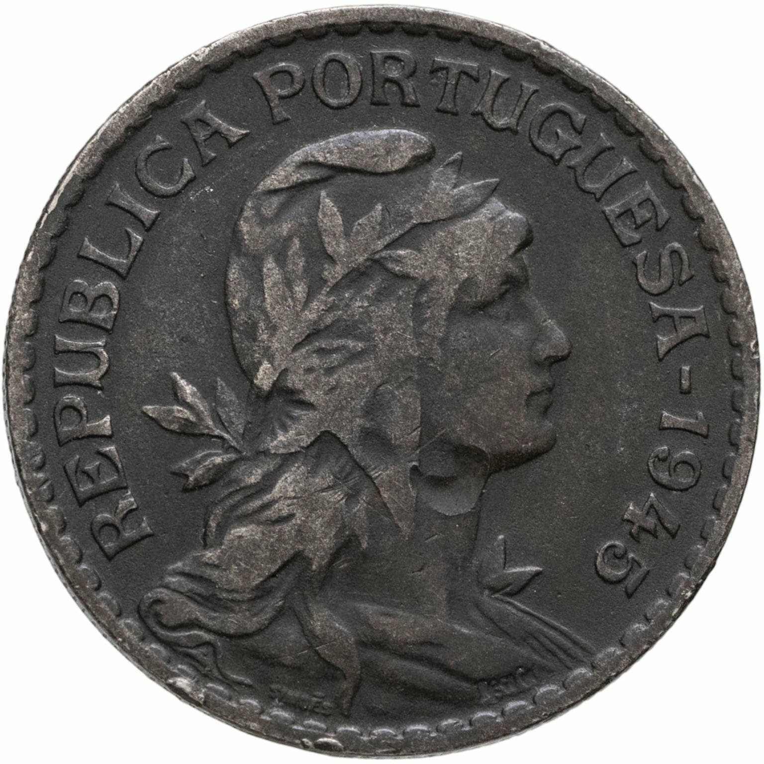 Португалия 1 эскудо escudo 1945, Мельхиор медь-никель, в сохранности VF