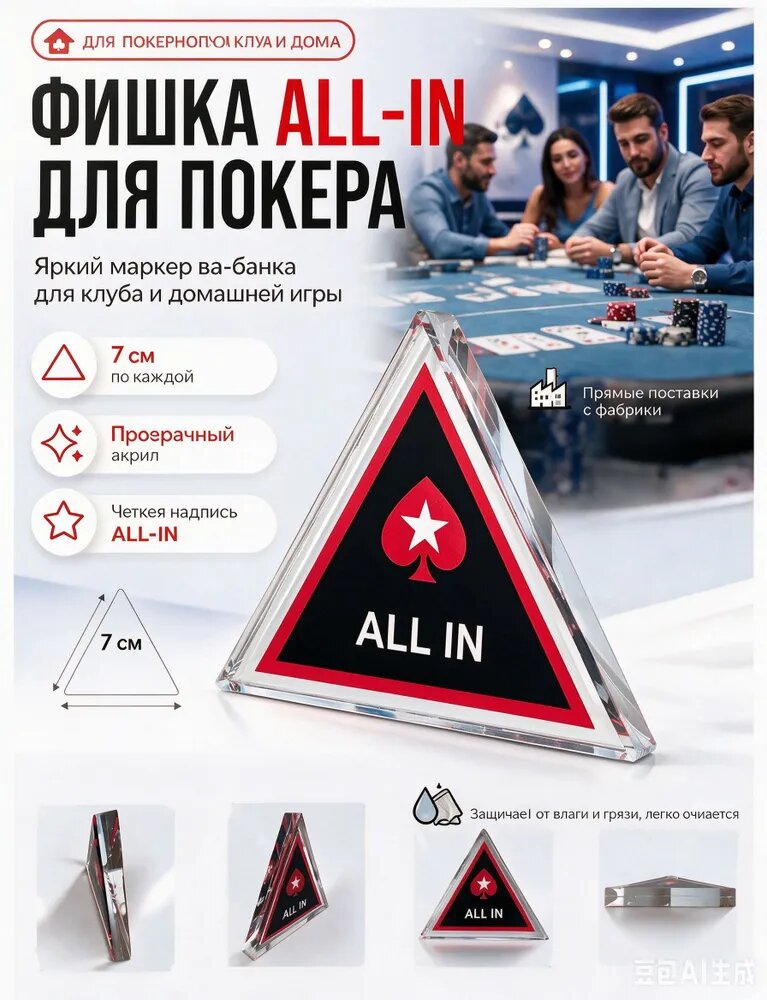 Фишка для покера профессиональная стеклянная с номиналом All-In сувенирная