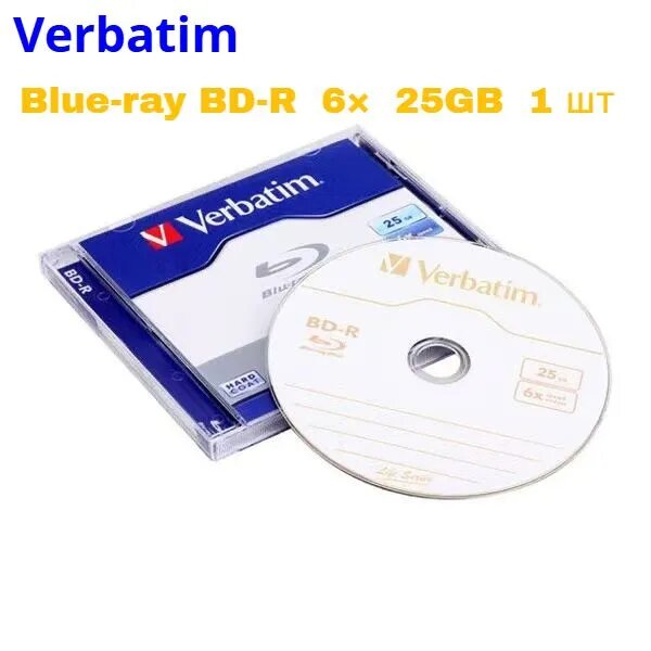 Verbatim Диск для записи BD-R, 25 ГБ, 1 шт