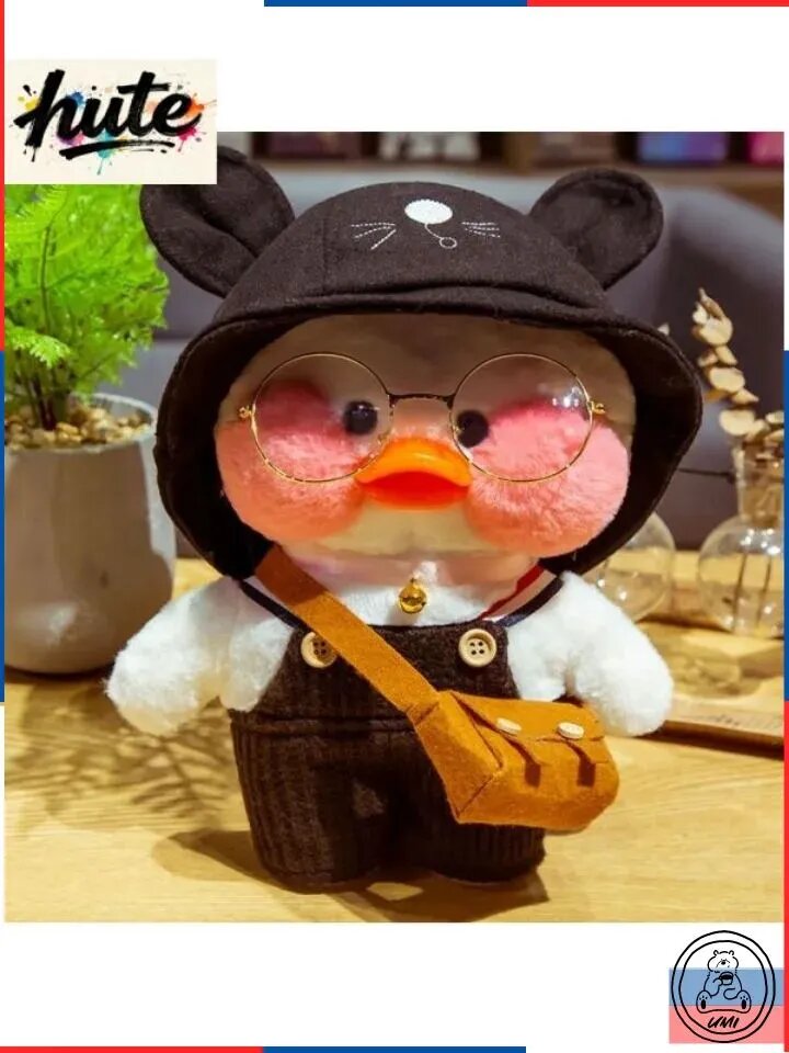Hute Мягкая игрушка уточка Лалафанфан MK Toy желтая / Утка Лала фанфан в очках в подарок ребенку/ Lalafanfan Duck