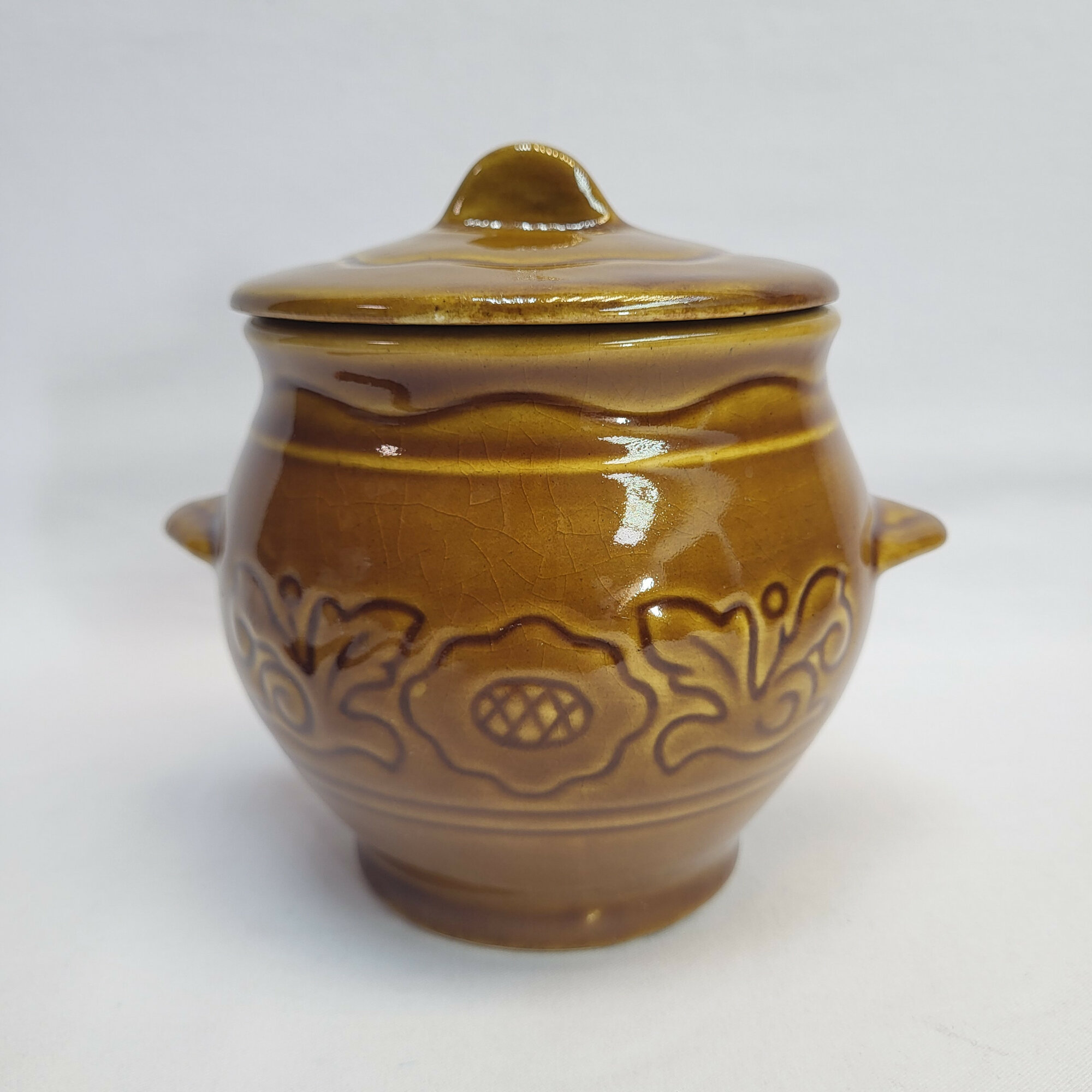 Горшок керамический винтажный, СССР. С крышкой, глазурованная керамика, Волгоград