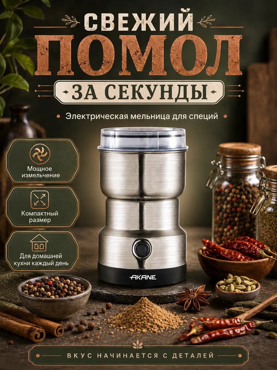 Кофемолка электрическая, мощная, измельчитель для специй