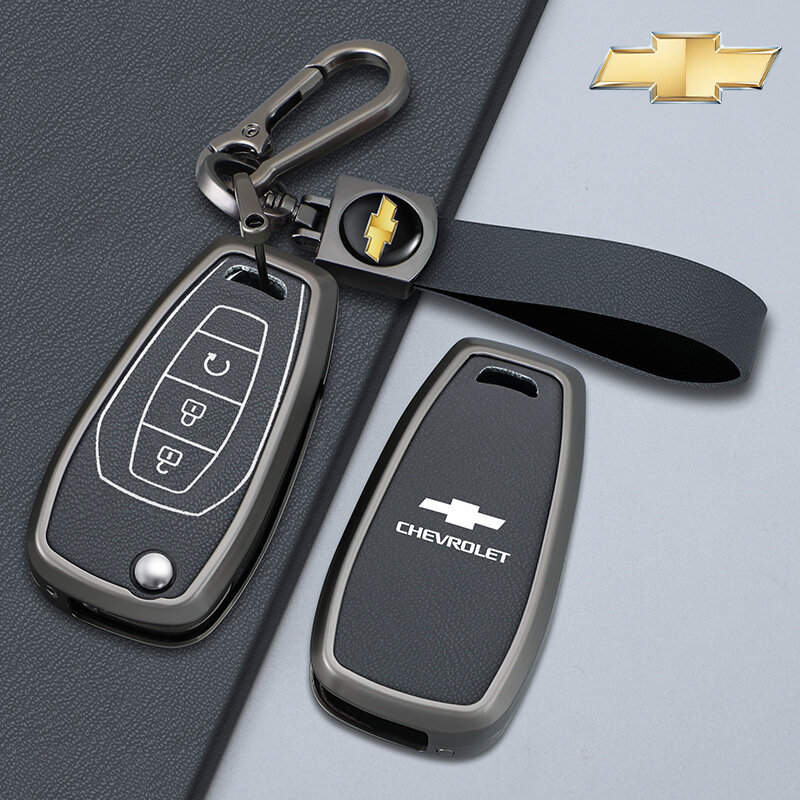 Чехол для ключа Chevrolet Cruze для 3-кнопочного запуска с круглым кольцом, металлическая оболочка, серый-авангард