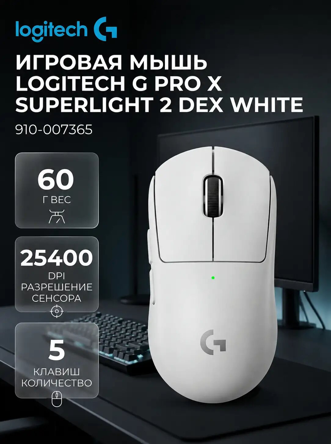 Игровая мышь Logitech G Pro X Superlight 2 Dex White 910-007365