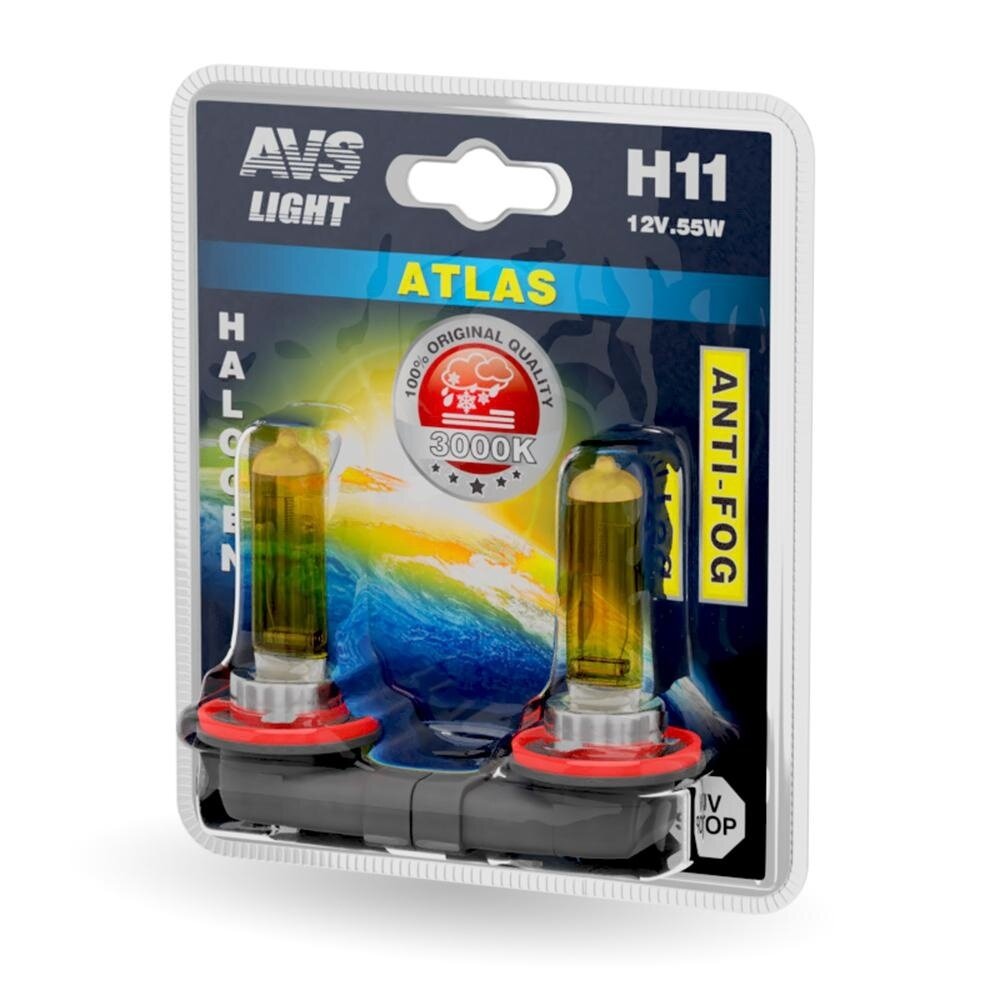 AVS A78619S Галогенная лампа AVS /ATLAS ANTI-FOG/желтый H11.12V.55W. блистер 2шт.