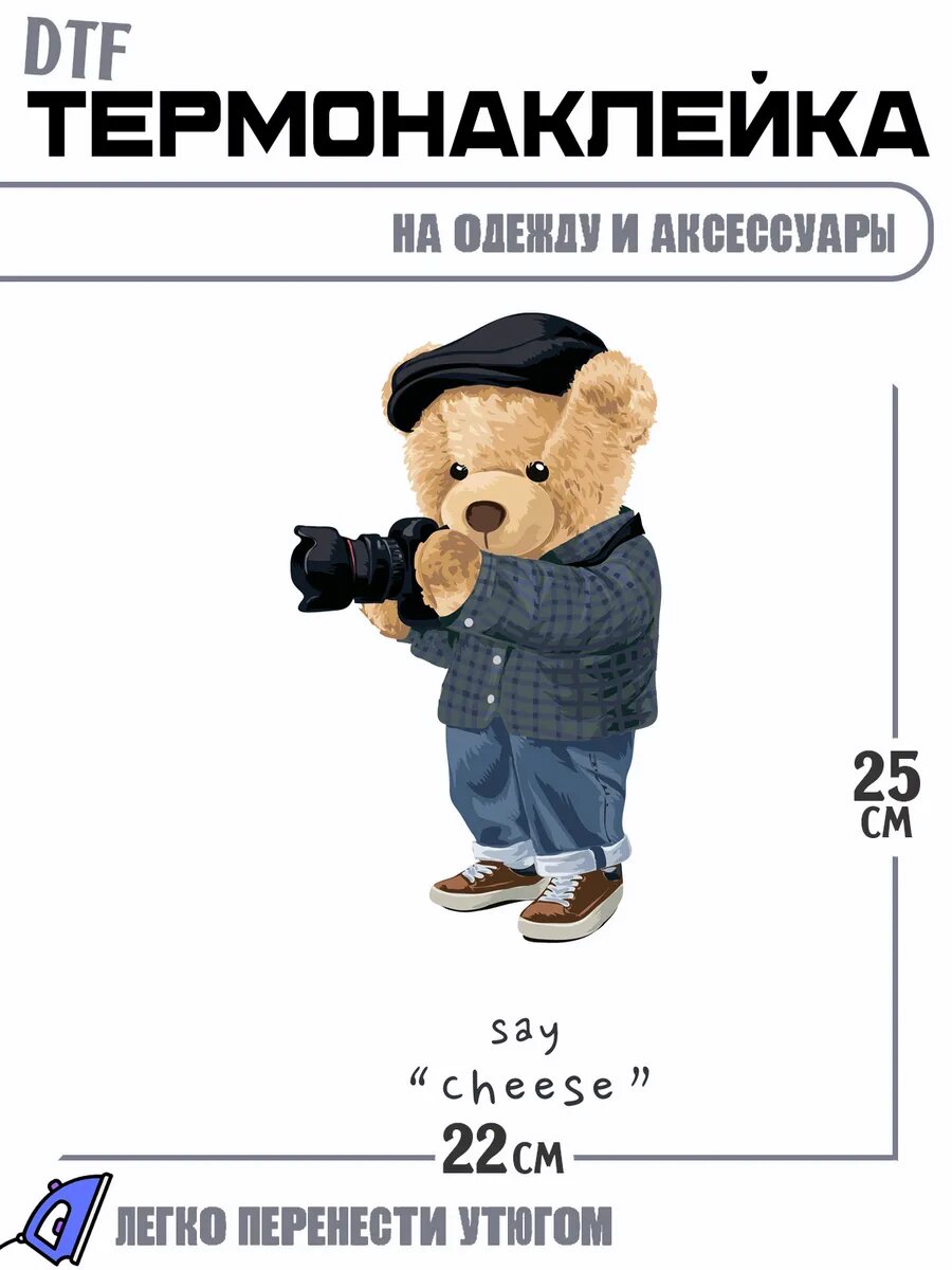 Термонаклейка плюшевый мишка фотограф