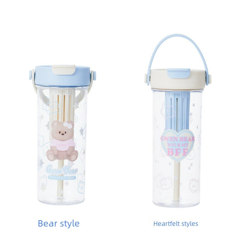 Пластиковый стакан MINISO GWEN BEAR с двумя ручками, 700 мл, с милой соломинкой, серия Cream GWEN BEAR Кремовая серия