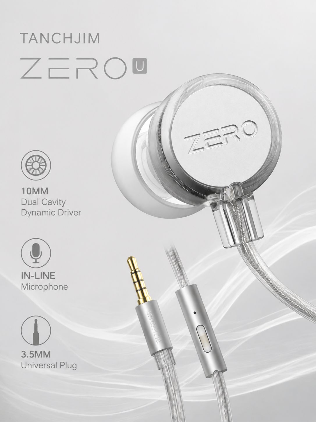 Наушники проводные внутриканальные TANCHJIM Zero U 3,5 мм, HiFi IEM с микрофоном для сна и игр