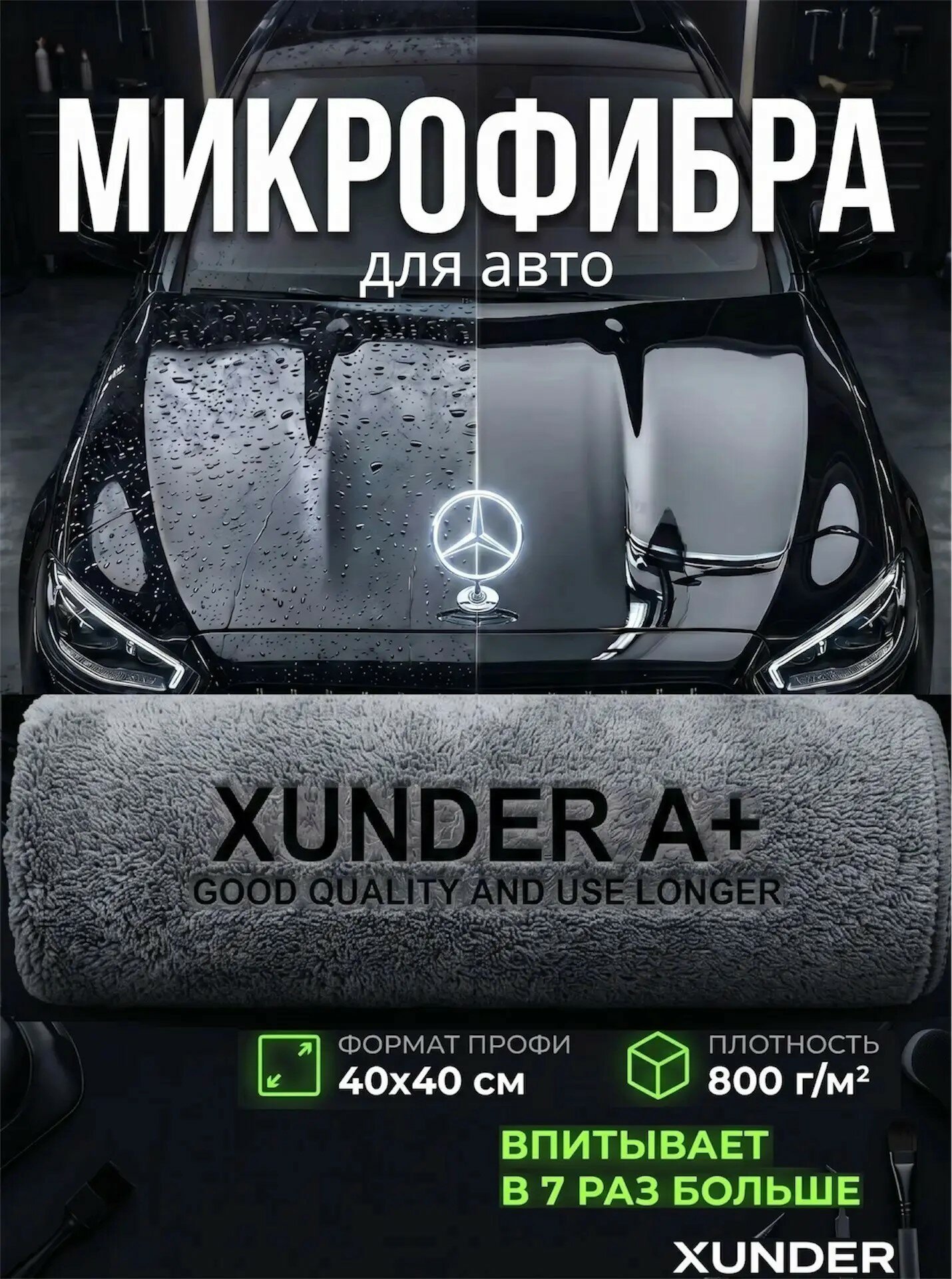 Микрофибра для автомобиля 40x40 см 800 GSM XUNDER