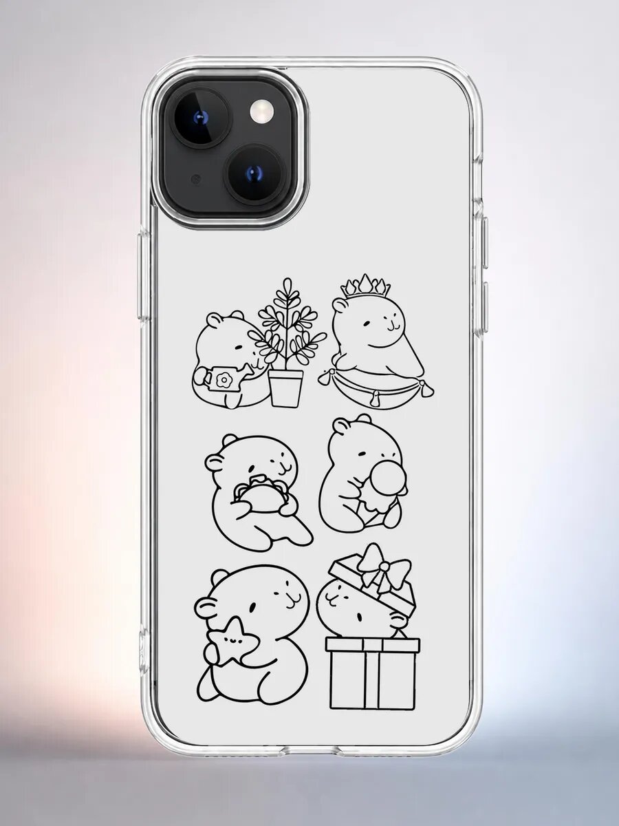 Чехол iPhone 14 капибары сценки мини силиконовый