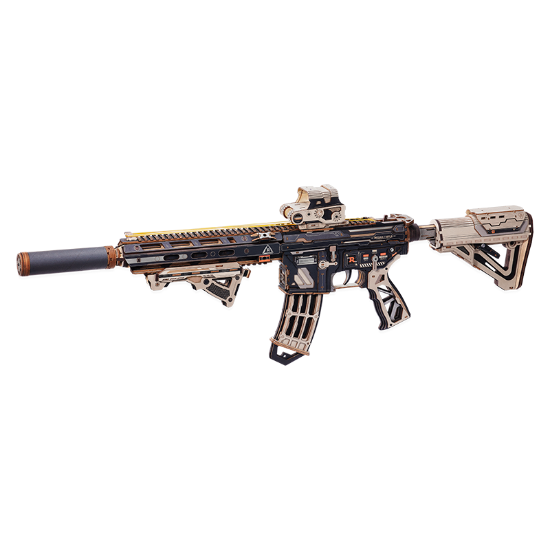 ROKR M416 Деревянная модель-конструктор пистолета 400+ деталей для мальчиков Характеристики：M416 штурмовая винтовка