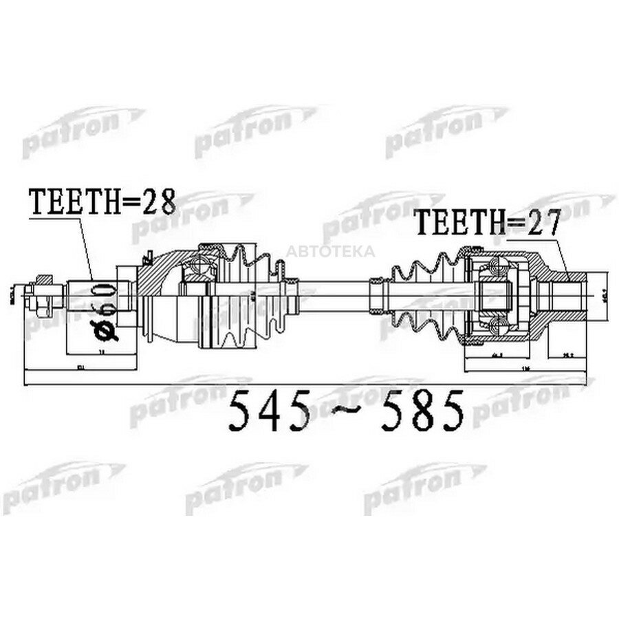 Полуось передний правый/левый 28X545X60X27 SSANG YONG REXTON 2001 - PATRON PDS0534