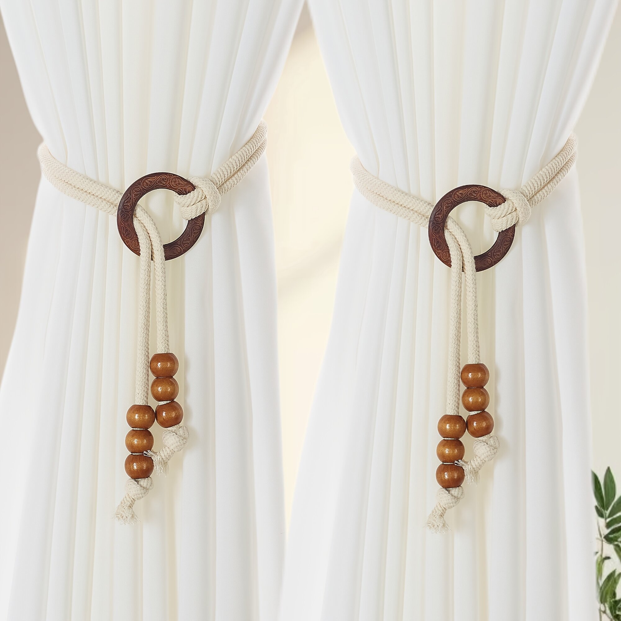 Подхваты для штор из натурального дерева, винтажные, с регулируемым шнурком, 2 шт, цвет кофе, для стандартных и тюлевых штор, декор для гостиной и спальни