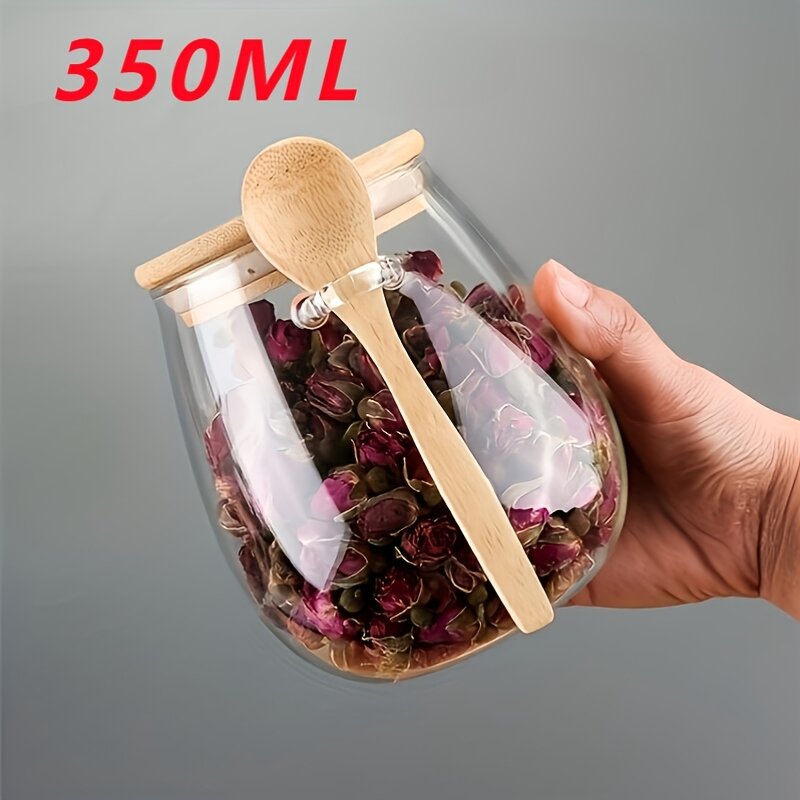 Стеклянная банка для хранения продуктов с крышкой и ложкой, 350 мл